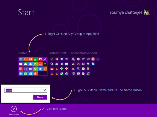 Windows 8 Metro Start Screen Organize And Label Groups Of App Tiles