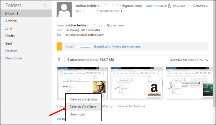 Outlook.com Allows to Save Email Attachments to OneDrive Outlook.com Allows to Save Email Attachments to OneDrive